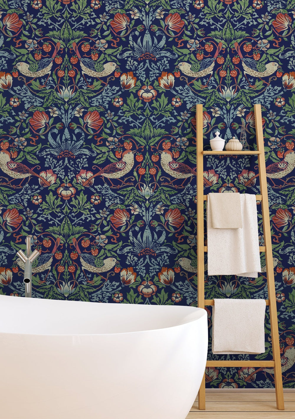 Indigo blue Arts & Craft Strawberry Thief AC41112 – Mayflower Wallpaper