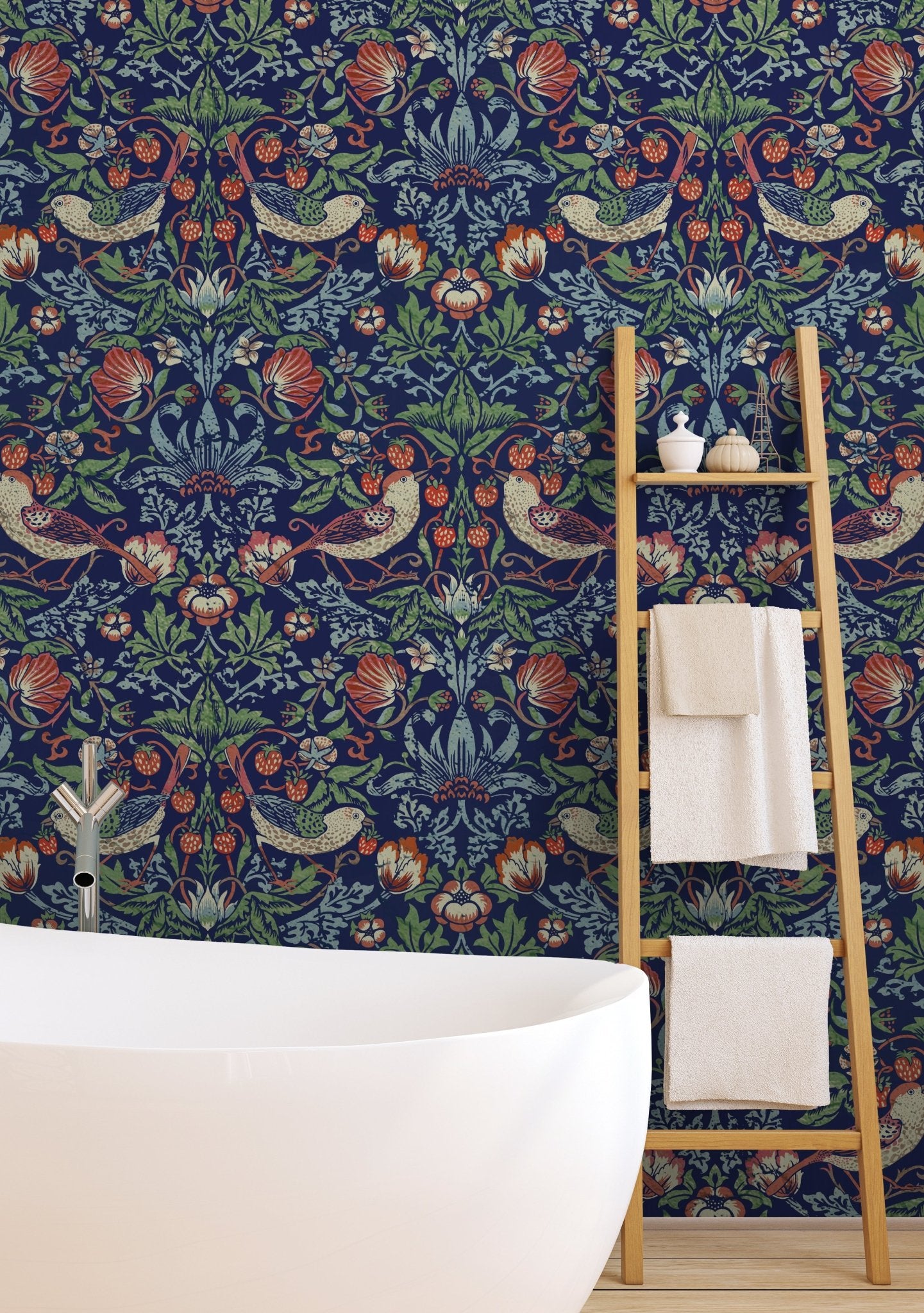 Indigo blue Arts & Craft Strawberry Thief AC41112 – Mayflower Wallpaper